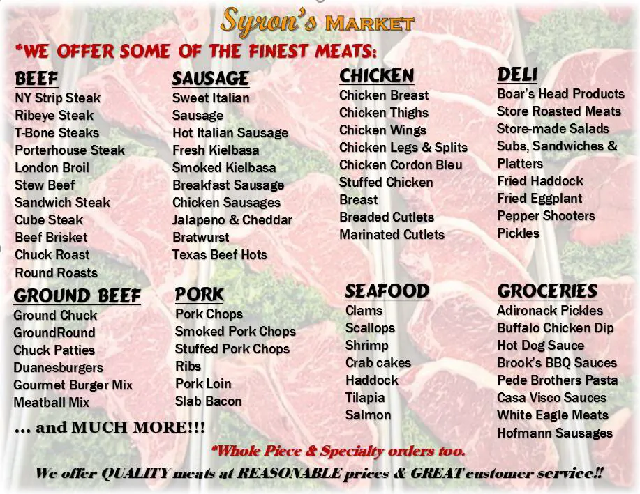 Syron's Market | Deli | Seafood | Baked Goods | Meats | Duanesburg, NY