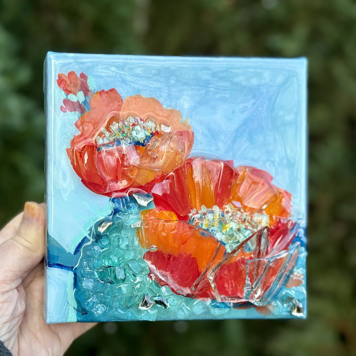 Cactus with Flowers 6x6 Mixed Media Art by Agnes Friedlander