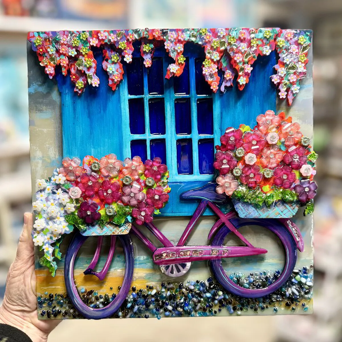 Flower Bike Mixed Media Wall Art
