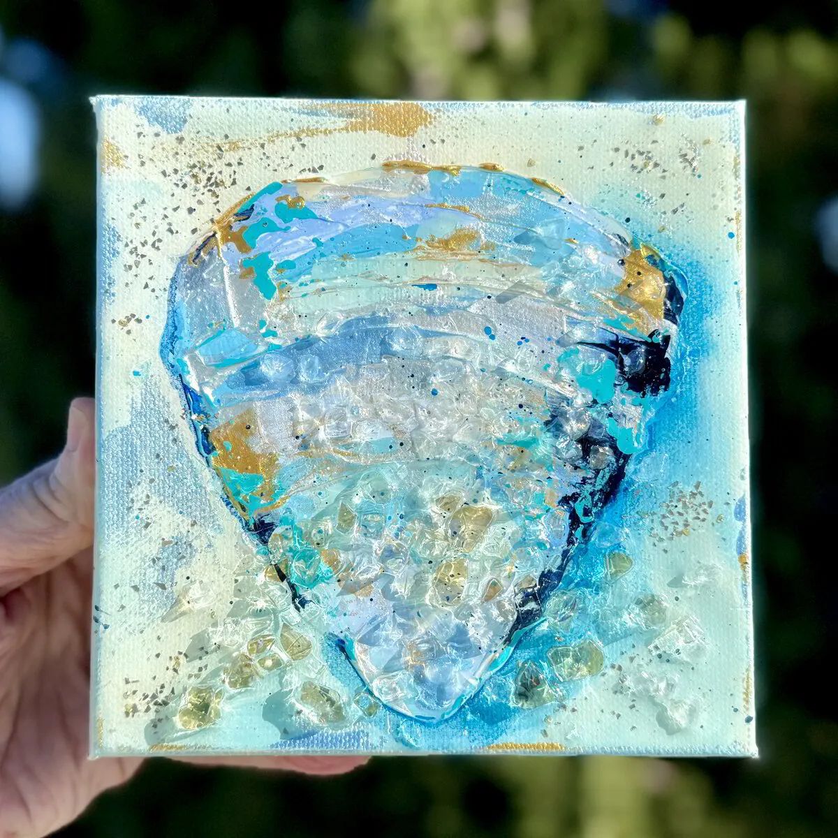 Seashell 6x6 Mixed Media Art by Agnes Friedlander