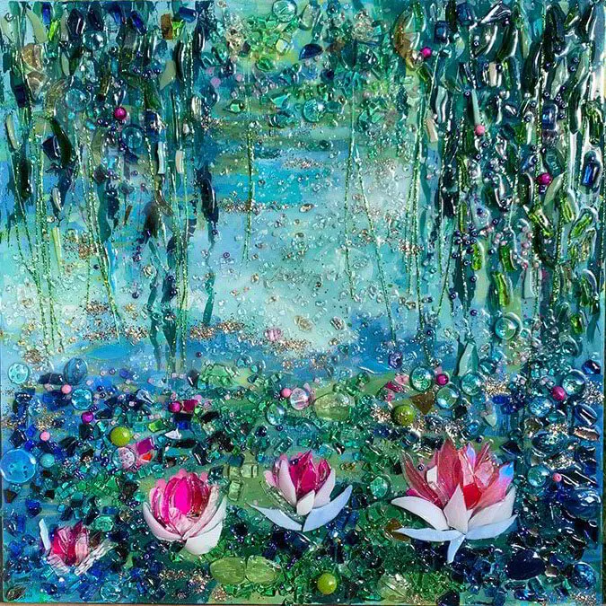 Monet’s Garden | Original Acrylic Painting with Glass & Resin