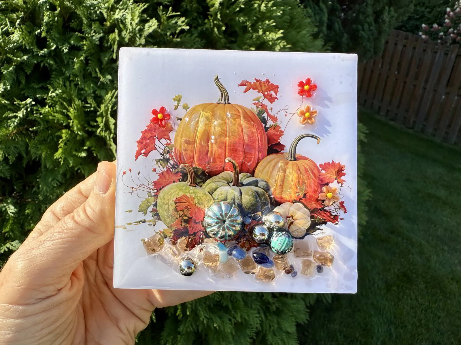 Pumpkin Cluster Mini Art —4x4 Wood Panel with Glass & Resin – Farmhouse ...