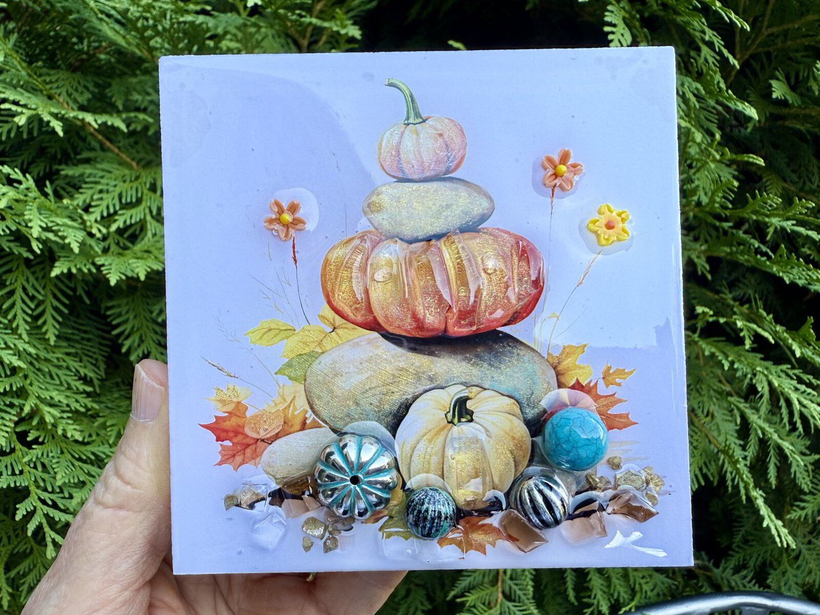 Stacked Pumpkins Mini Art – 4x4 Wood Panel with Glass & Resin – Autumn ...
