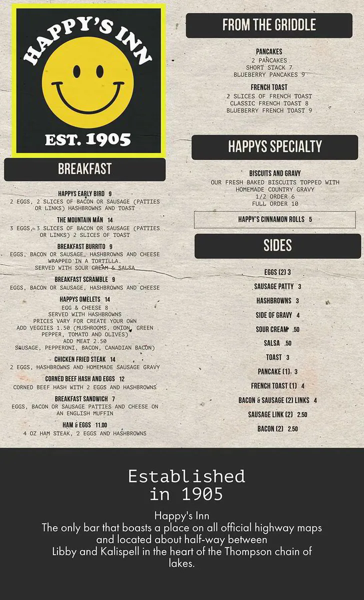 Menu – Happy's Inn: Delicious Bar Food and Drinks in Libby, MT