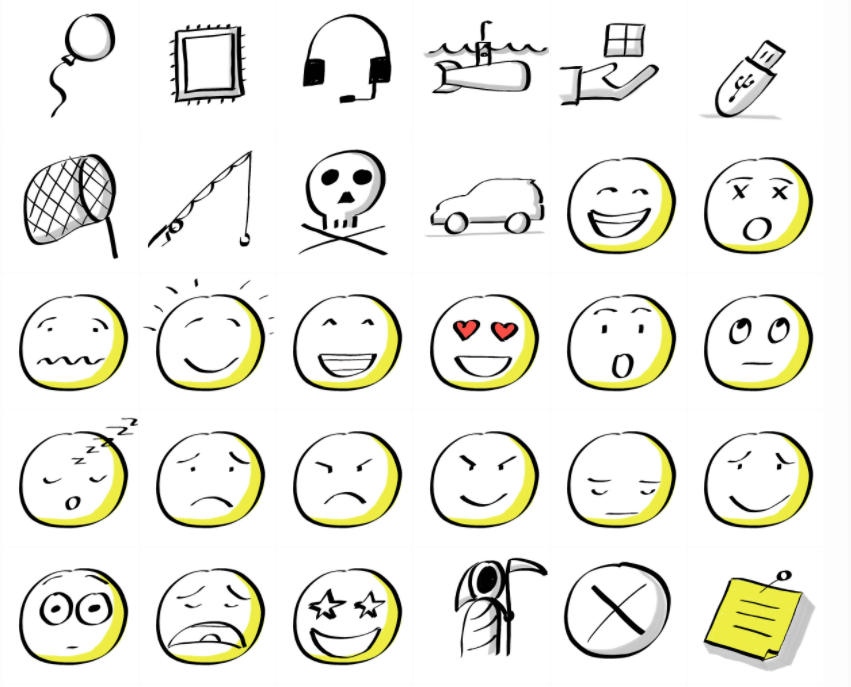 The most important sketchnoting symbols drawn by Matthias Breuel