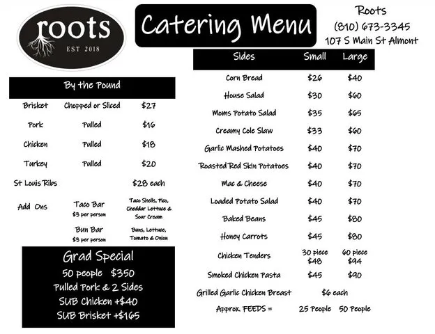 Menu: Roots BBQ of Almont