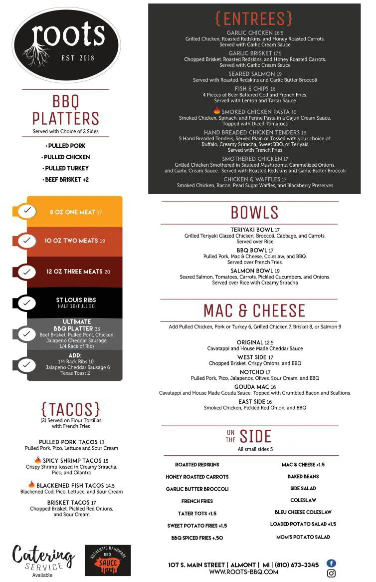 Menu: Roots BBQ of Almont