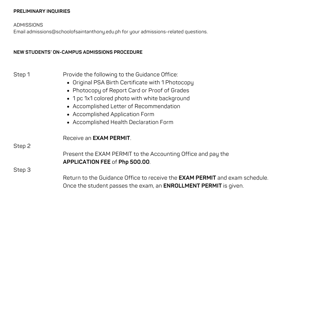 New Students - ON-CAMPUS ADMISSIONS PROCEDURE