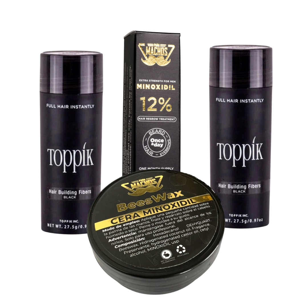 2 TOPPIK FIBRA CAPILAR + 1 MINOXIDIL 12% + CERA CON MINOXIDIL