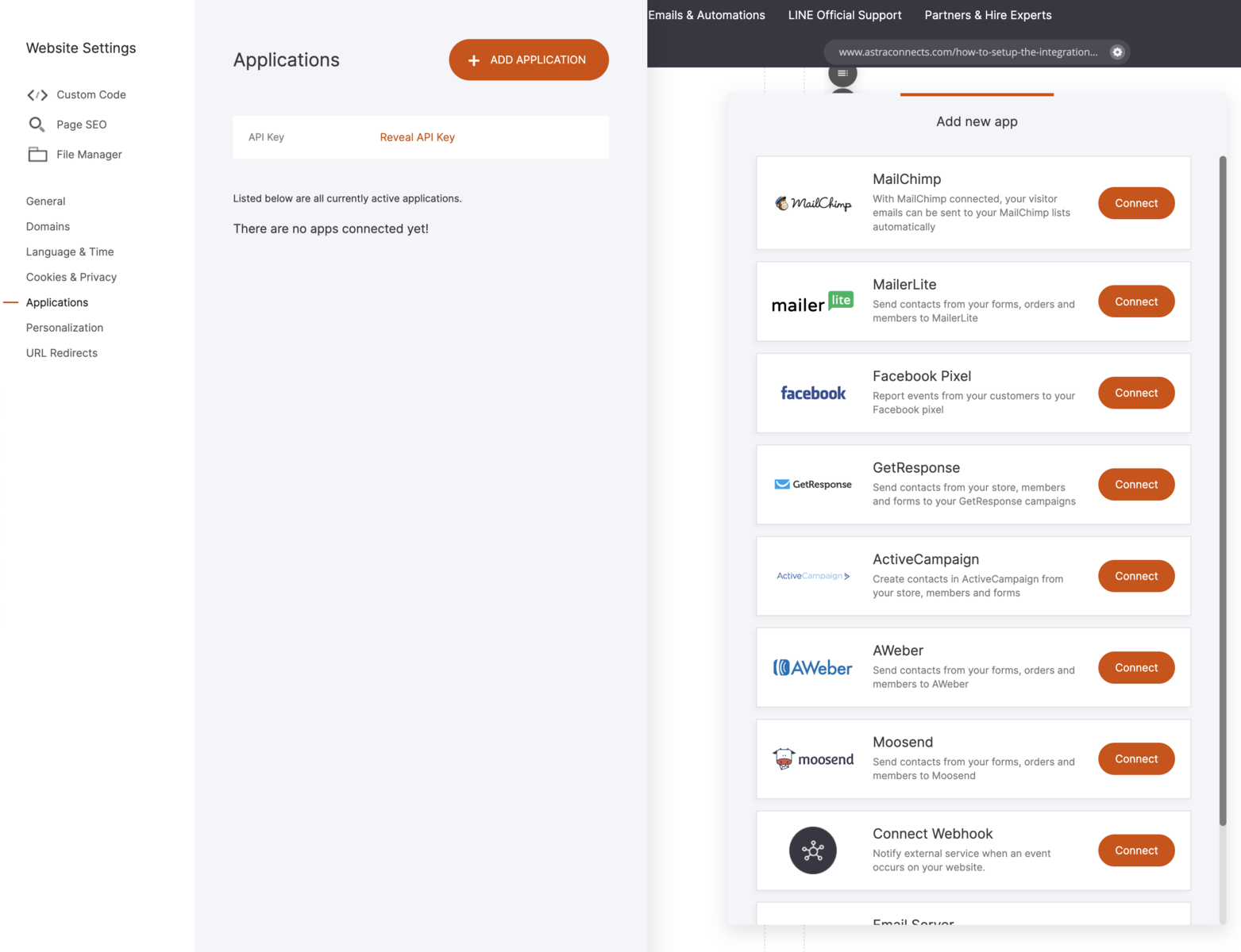 How to setup the integration with external applications