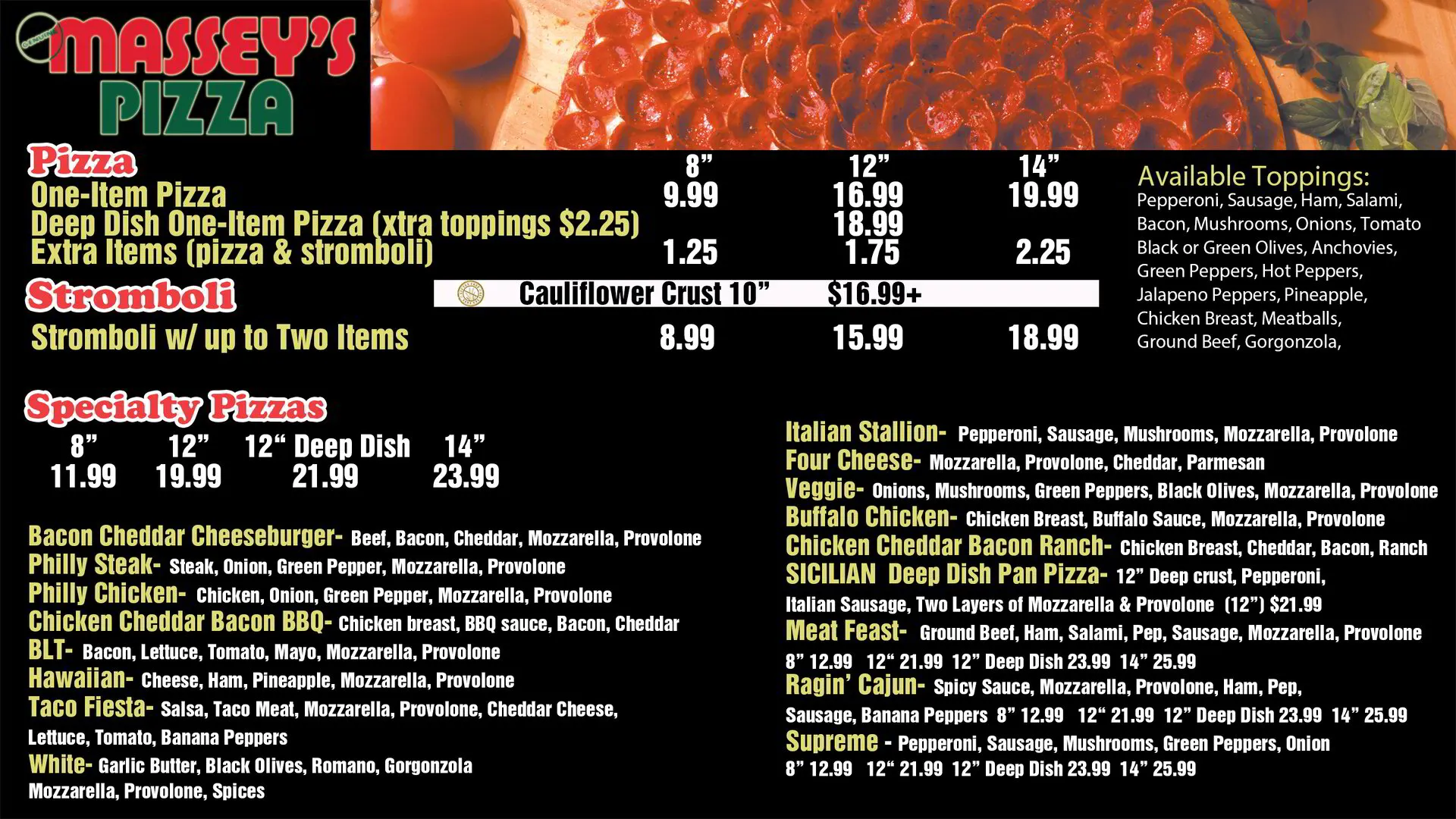 Beechcroft Centre / RT 161 Massey’s Pizza Menu | Order Online