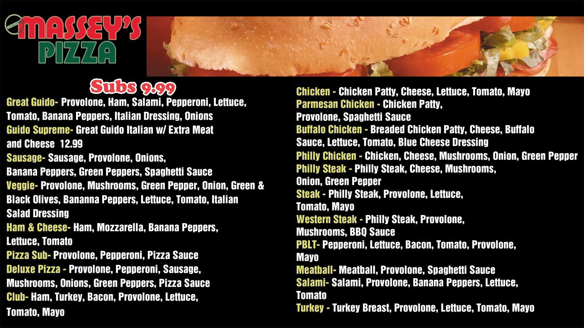 Massey’s Pizza Menu | Pawley's Island, SC