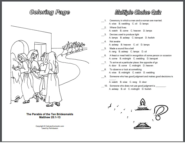 Parable Of The 10 Bridesmaids Coloring Pages [2025]
