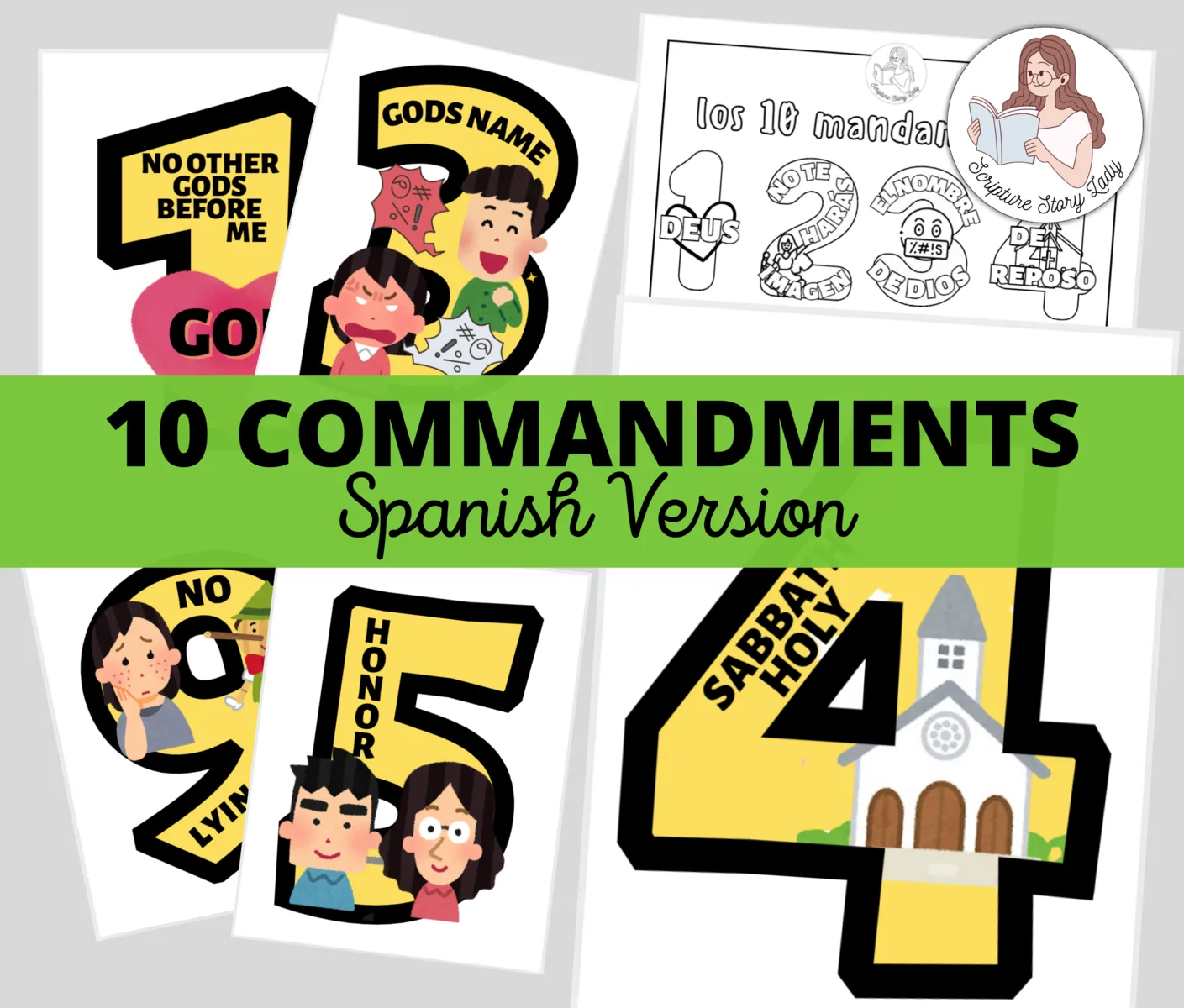 Spanish Ten Commandments Visual Numbers & Coloring Page
