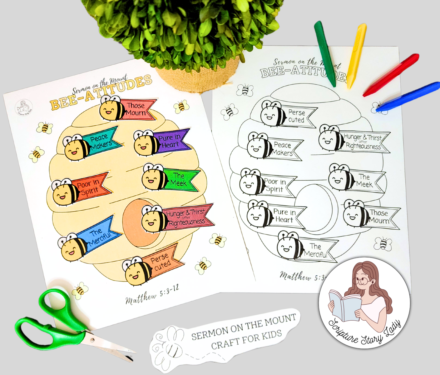 Beatitudes Beehive Sermon on Mount Matthew 5/Luke 6 Craft & Coloring