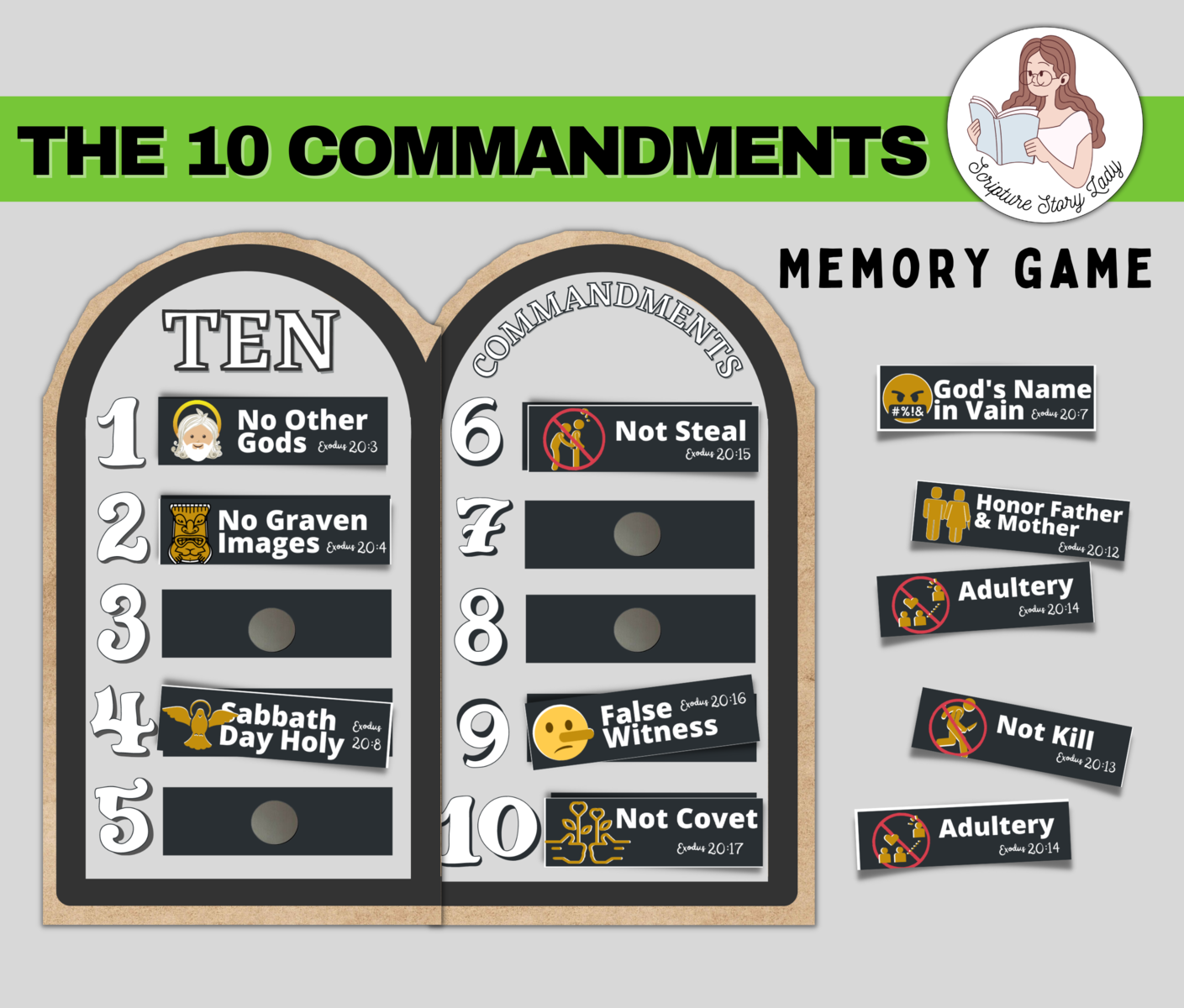 Ten Commandments Tablets - Moses Exodus Memory Game