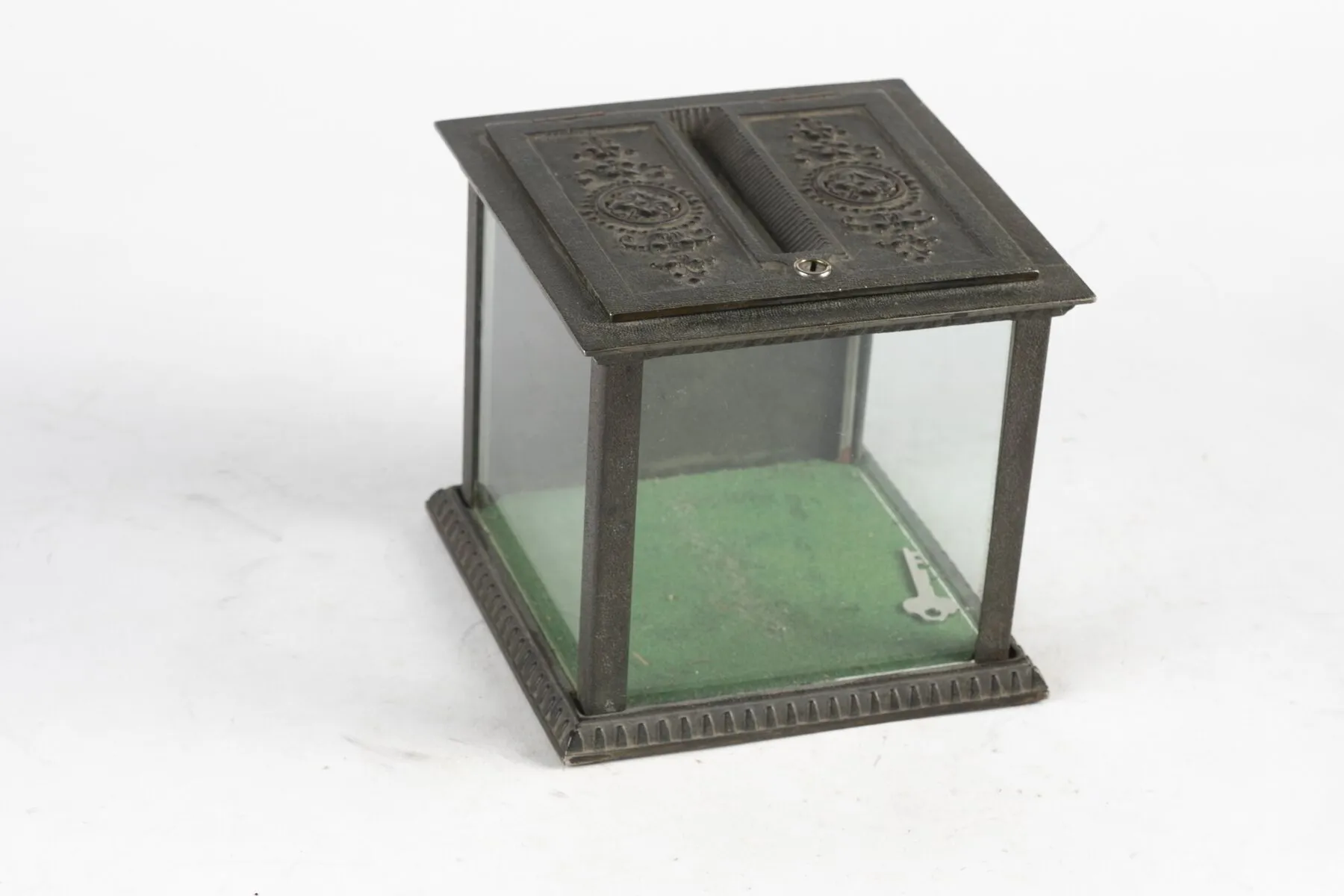 Vintage National Receipt Box with Key. 7x7x6"