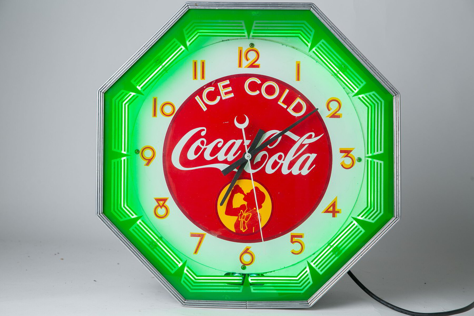 1930,40's era, Coca Cola Neon Clock works octagon