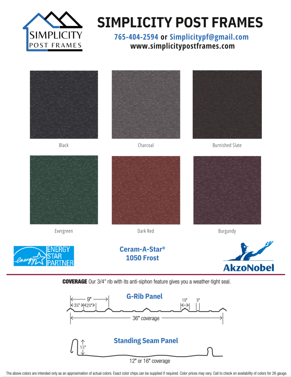 Color Chart | Simplicity Post Frames | Pole Barn & Post Frame Color Chart