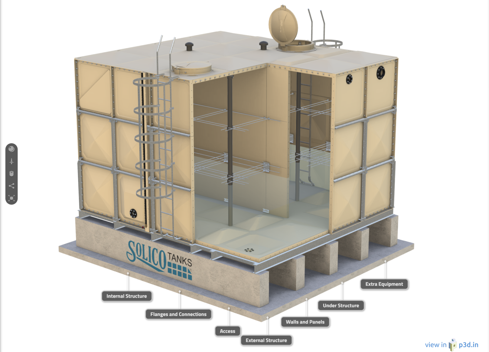 3D Model GRP Water Tank with Hotspots Annotation