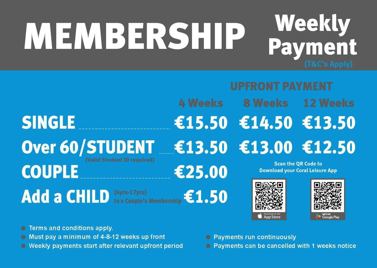 Weekly membership options at Coral Leisure Longford