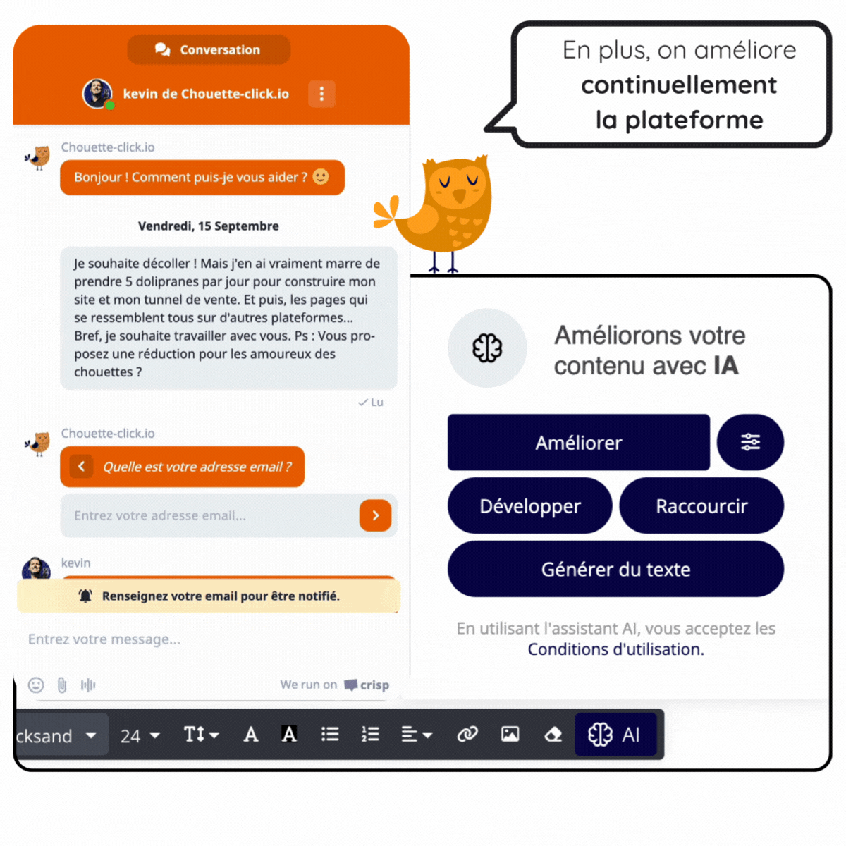Fonctionnalités de la plateforme Chouette-click.io
