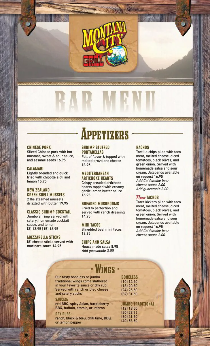 Menu Helena MT - Montana City Grill & Saloon