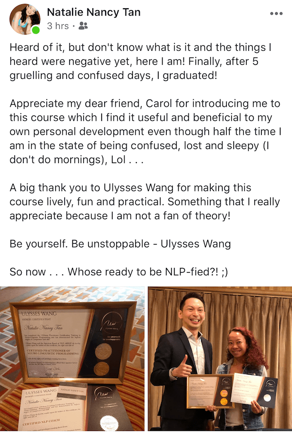 Neuro-Linguistic Programming (NLP) Certification by Ulysses Wang