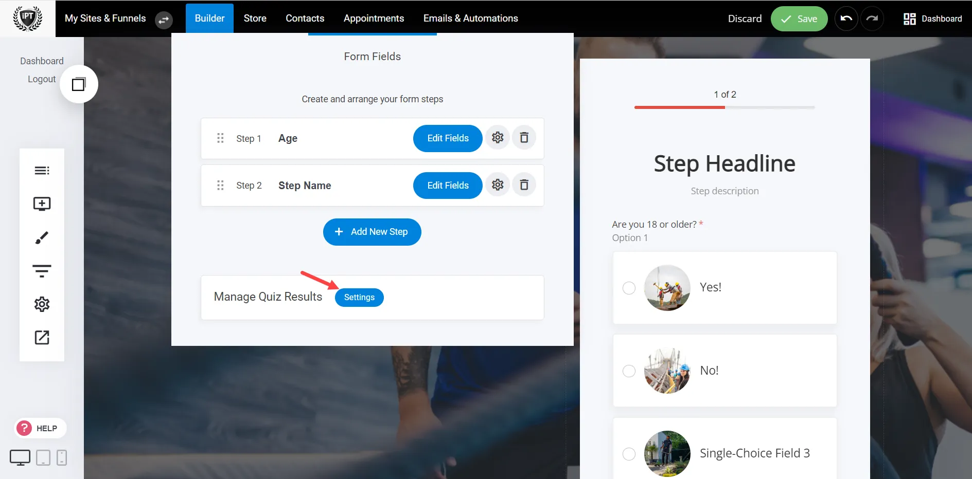 How to Add Result Specific Pages to Forms?