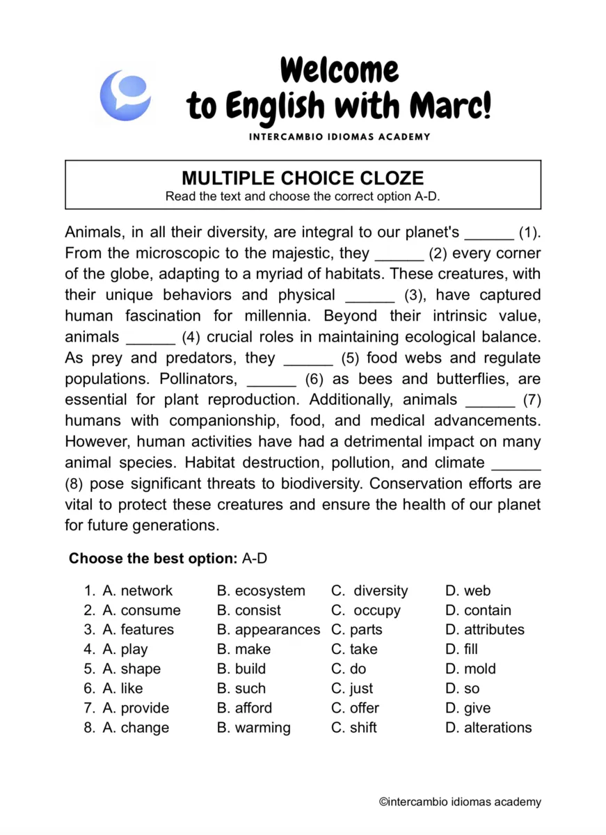 B2 First y C1 Advanced: Multiple Choice Cloze