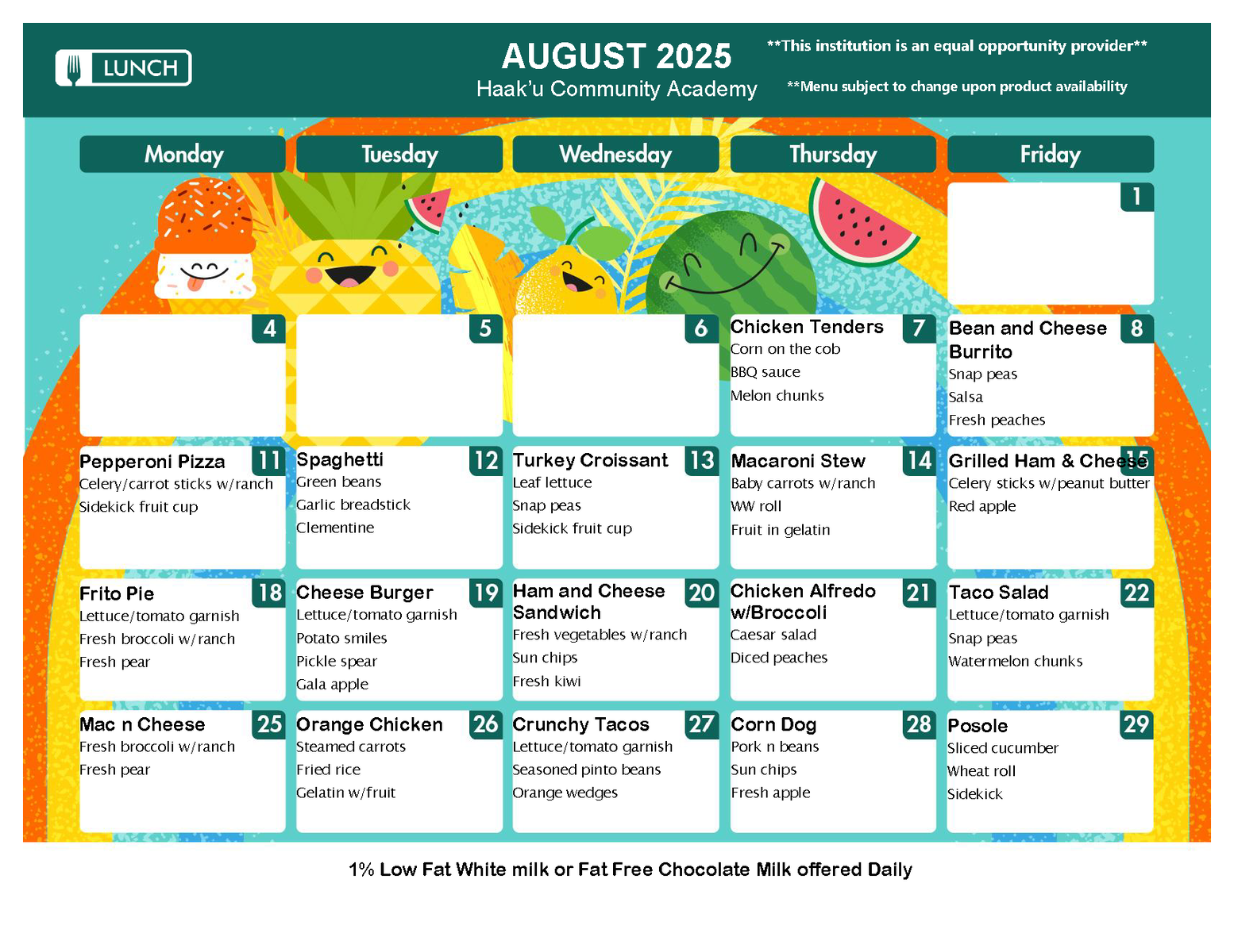 August Breakfast & Lunch Menus Available