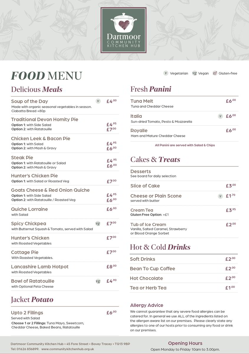 The Hub Cafe Menu