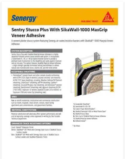 Sentry Stucco Plus with MaxGrip Veneer Mortar | Masonry Veneer Wall System