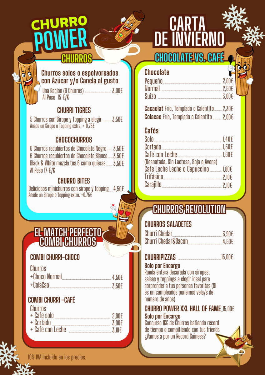 CHURRO POWER Nuestros Churtos y Carta completa con chocolates, cafés y ...