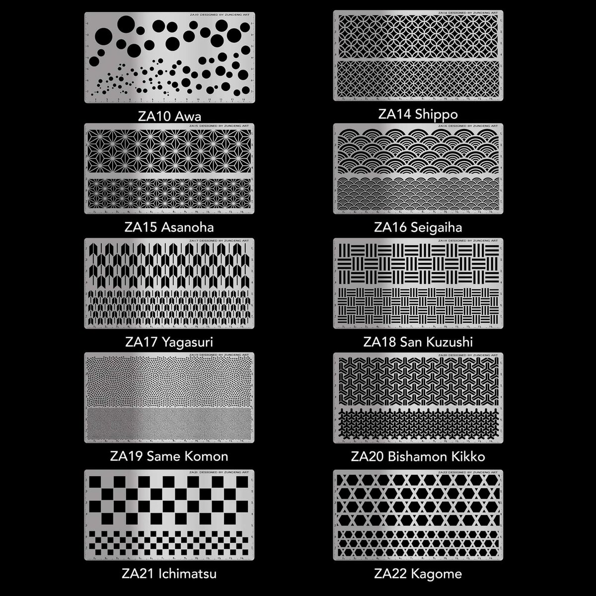 Pastel Nagomi Art Stencil Traditional Japanese Pattern Wagara Set 1