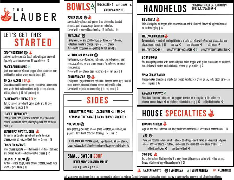 Menu | The Lauber | Restaurant | South Bend, IN