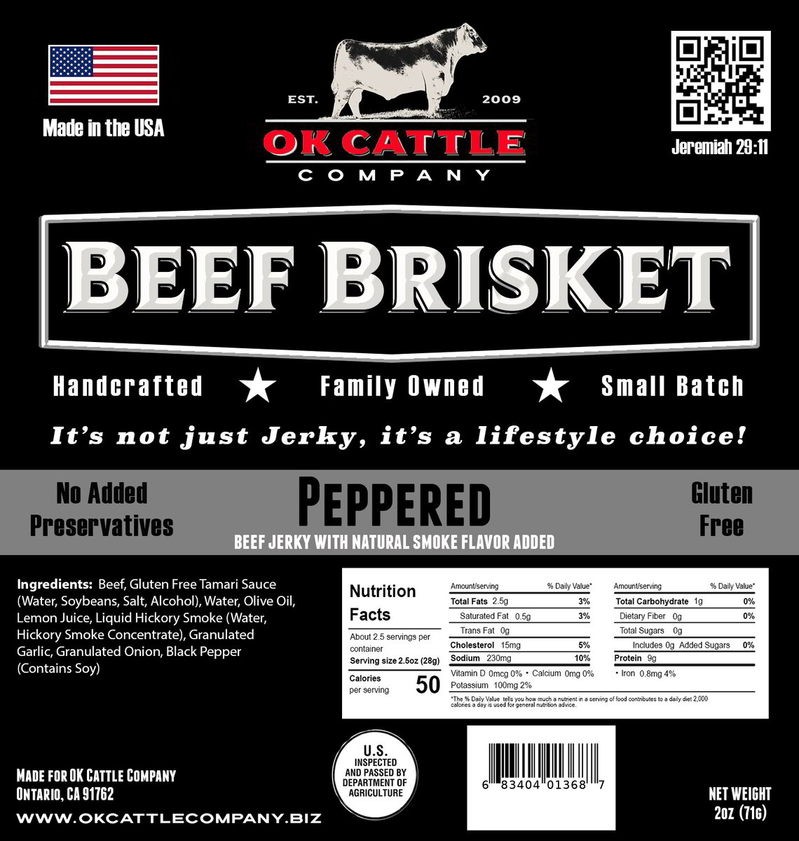 Brisket Peppered Beef Jerky - Zero Sugar