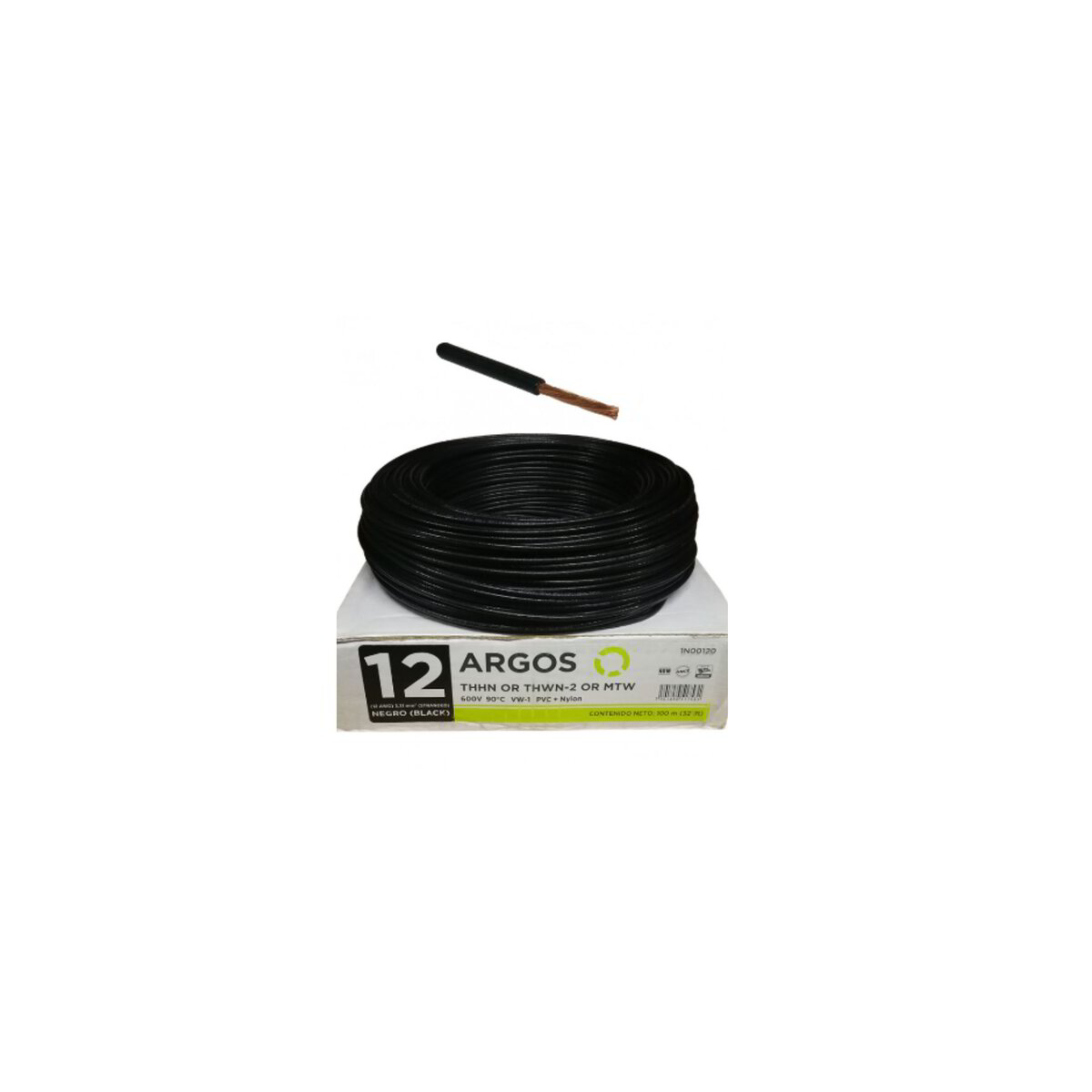 CABLE THHN/THWN CAL.12 NEGRO CAJA 100 METROS ARGOS