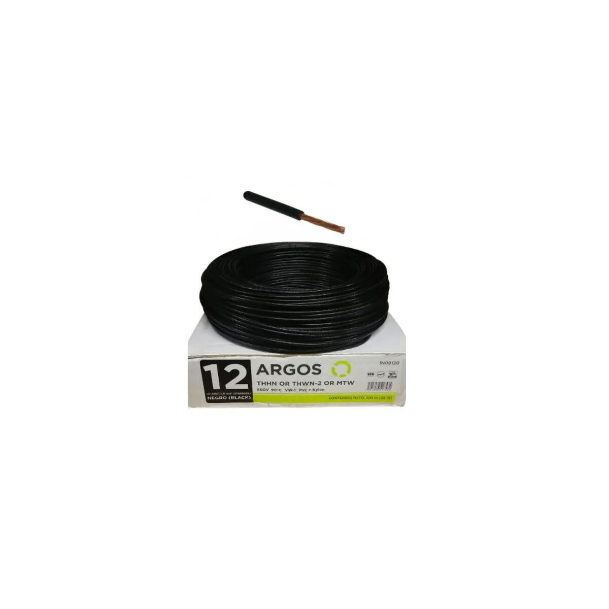 CABLE THHN/THWN CAL.12 NEGRO CAJA 100 METROS ARGOS