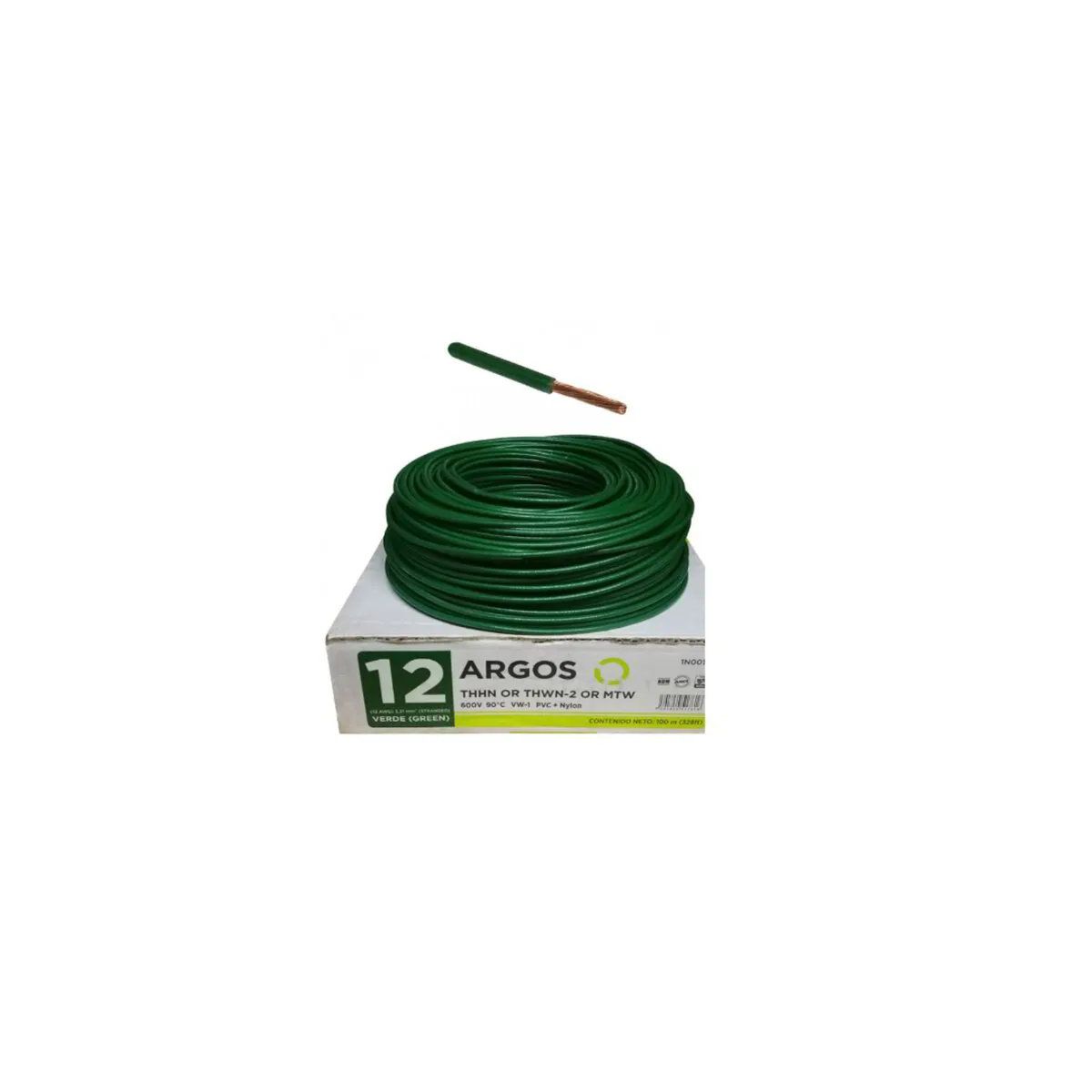 CABLE THHN/THWN CAL.12 VERDE CAJA 100 METROS ARGOS