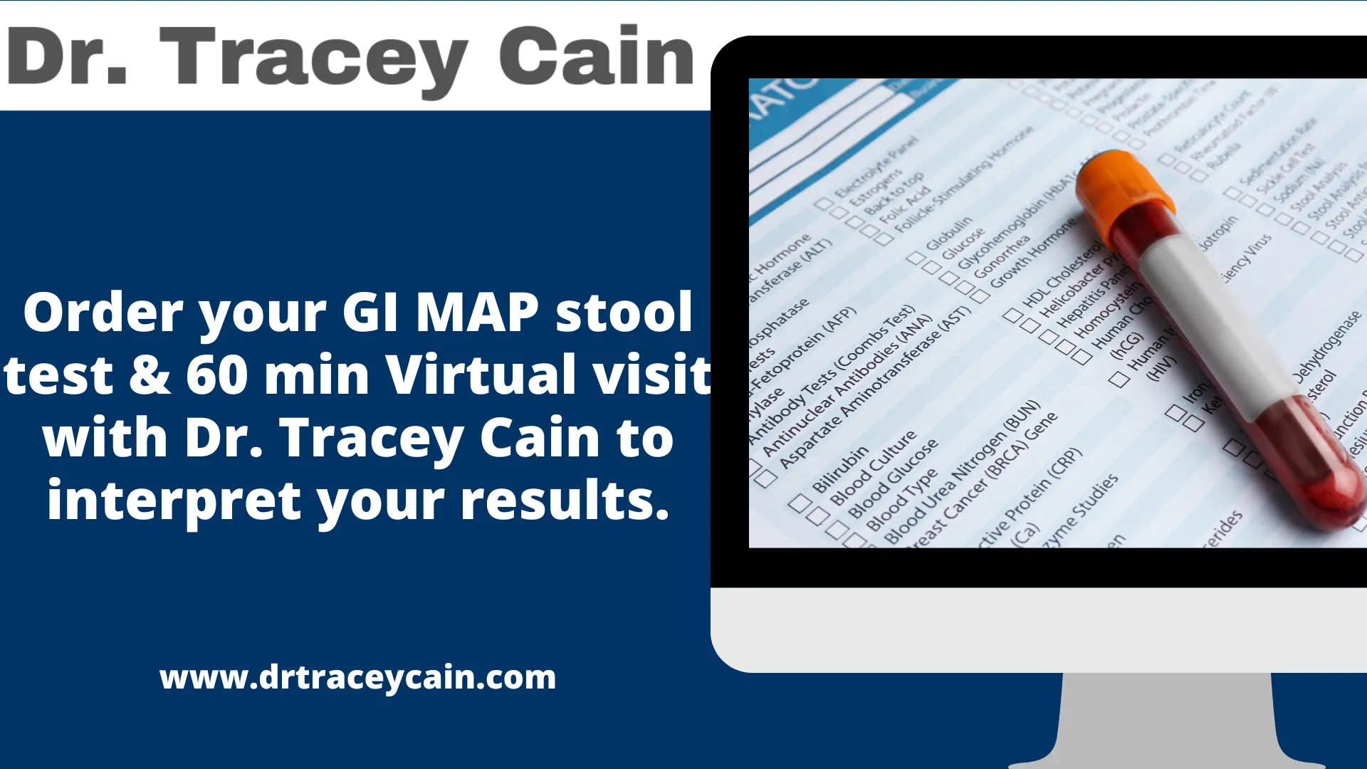 GI MAP TEST & 60 min Virtual Interpretation Visit with Dr. Tracey