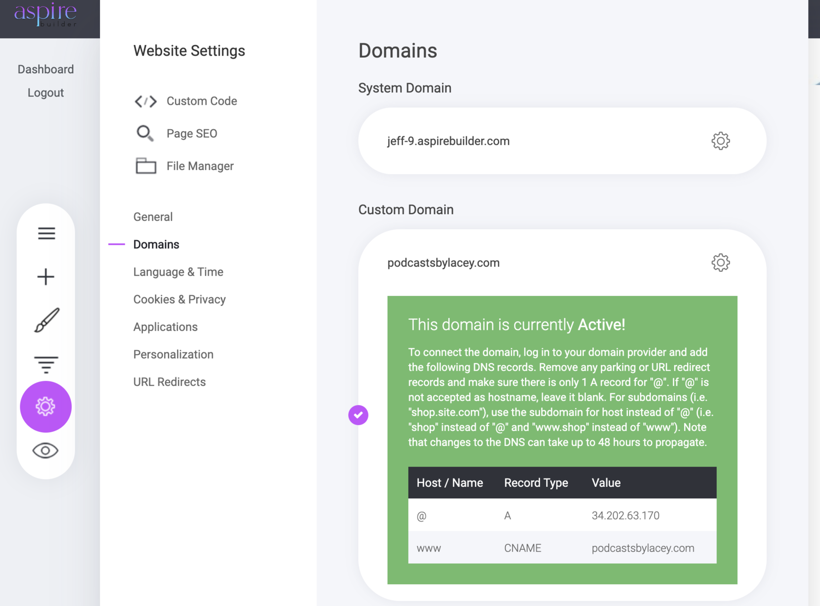 How To Connect Your Domain To Aspire Builder