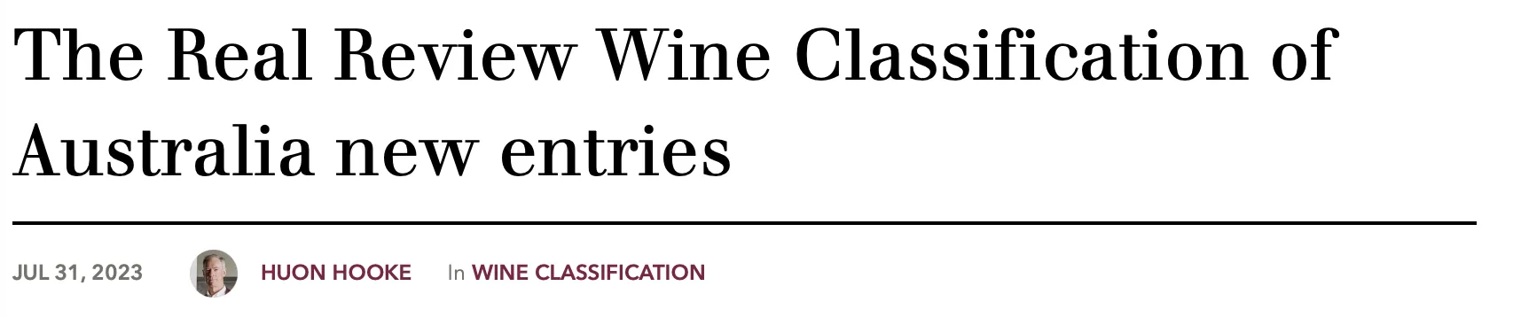 The Real Review Article, Wine Classification of Australia new entries