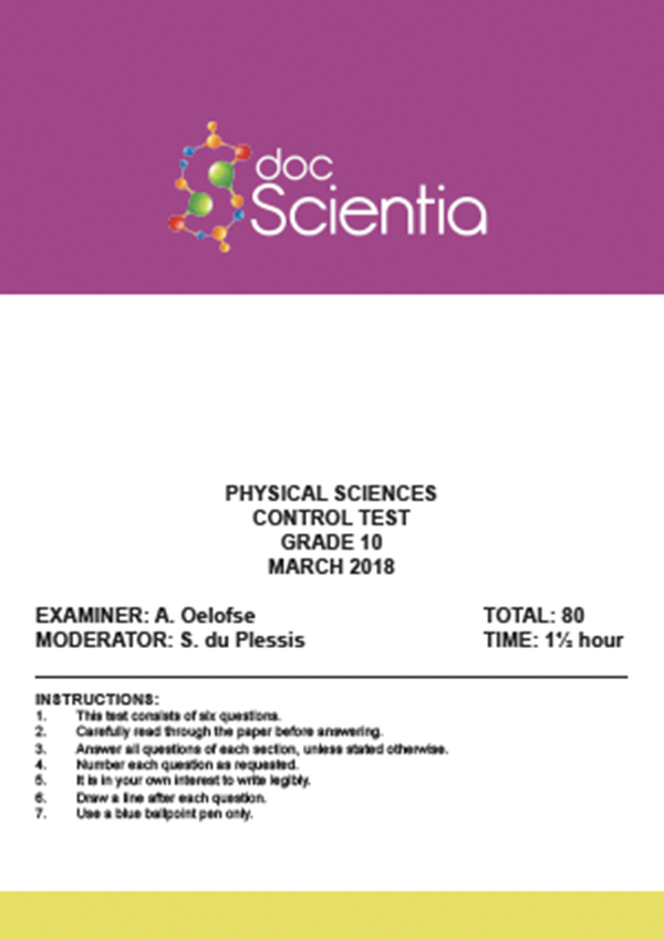 Gr 10 Physical Sciences Test And Memo March 2018 gr-10-physical-sciences-test-and-memo-march-2018