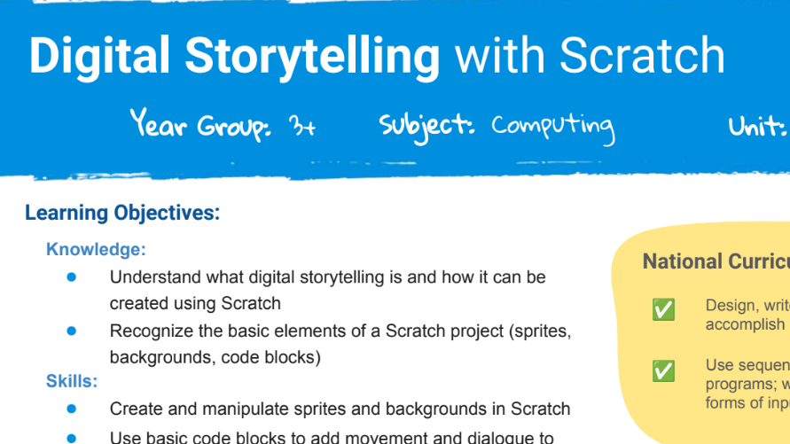 Free Digital Storytelling with Scratch Lesson Pack for Teachers