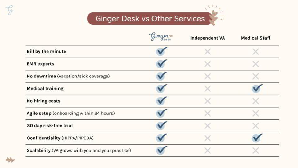 Ginger Desk vs Traditional Medical Staff and Independent VAs