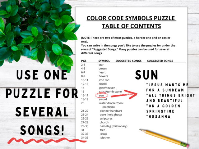 LDS Primary Song Color Code Puzzles for Primary Singing Time
