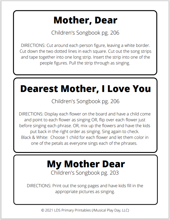 Fathers Mothers Day Primary Singing Time Ideas