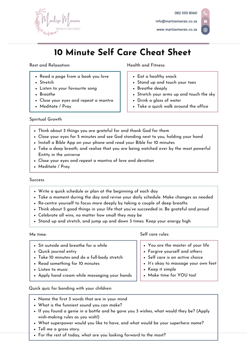 10 Minute Self Care Cheat Sheet