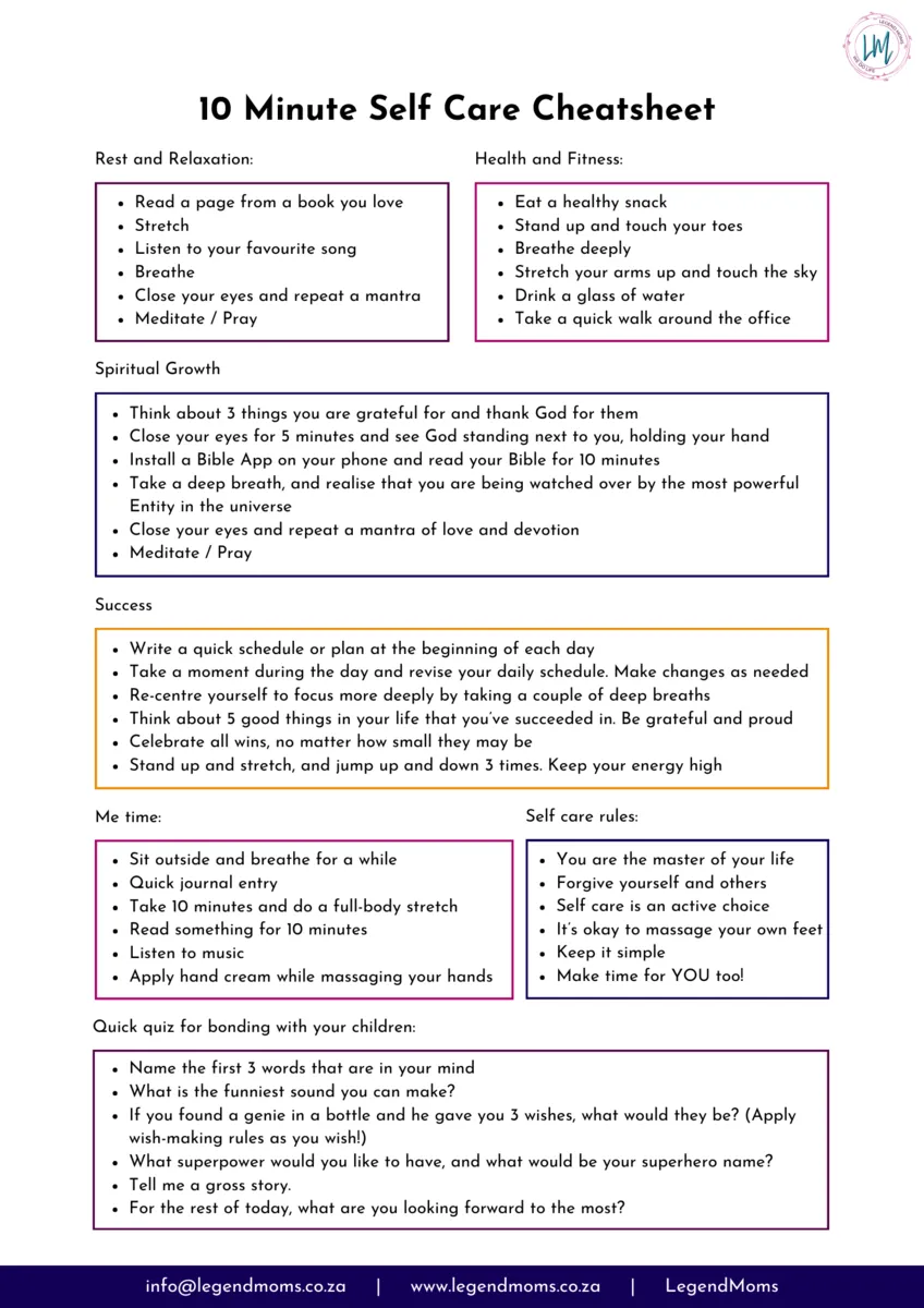 10 Minute Self Care Cheatsheet